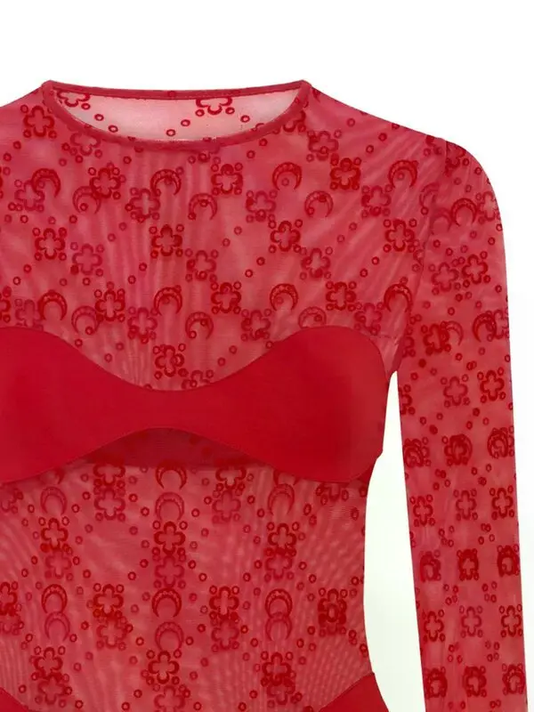 MARINE SERRE Logo-pattern Mesh Bodysuit - Red