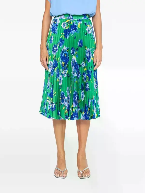 NISSA Printed Pleated Midi Skirt - Green