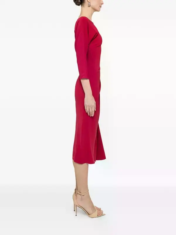 NISSA Pleated Midi Dress With Three-quarter Sleeves - Red