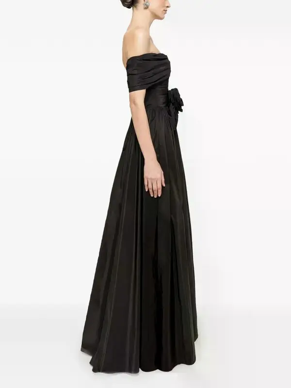 NISSA Floral-applique Taffeta Maxi Dress