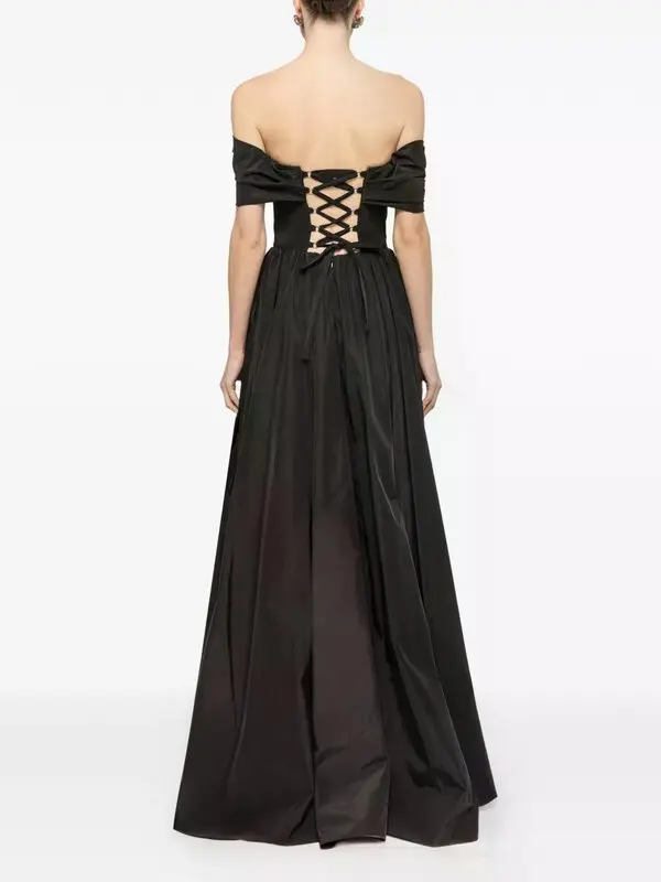 NISSA Floral-applique Taffeta Maxi Dress