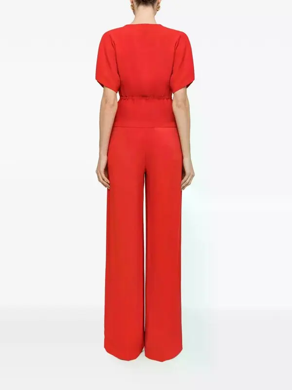 NISSA V-neck Buttoned Top With Wrap Design - Red