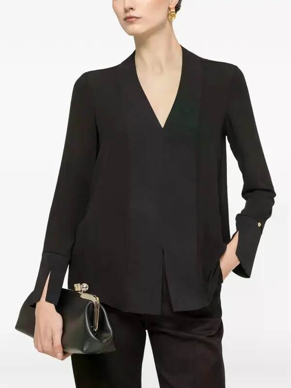 NISSA V-neck Panelled Long Sleeve Top - Black
