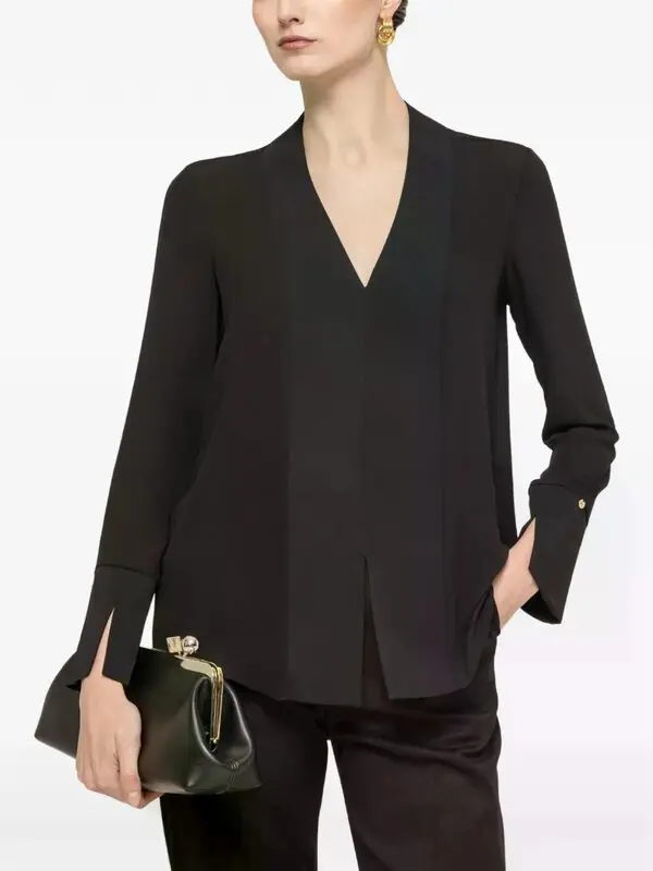 NISSA V-neck Panelled Long Sleeve Top - Black