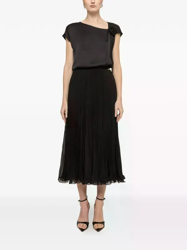 NISSA Pleated Midi Skirt With Ruffle Trim - Black