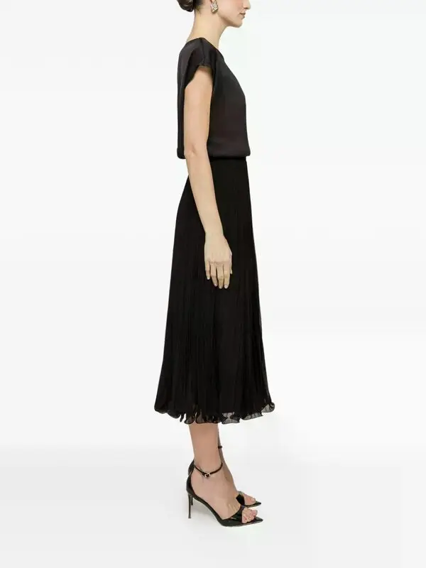 NISSA Pleated Midi Skirt With Ruffle Trim