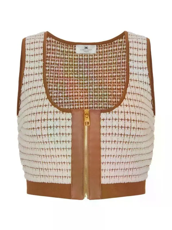 Elisabetta Franchi Chenille Zip-up Crop Top - Neutrals