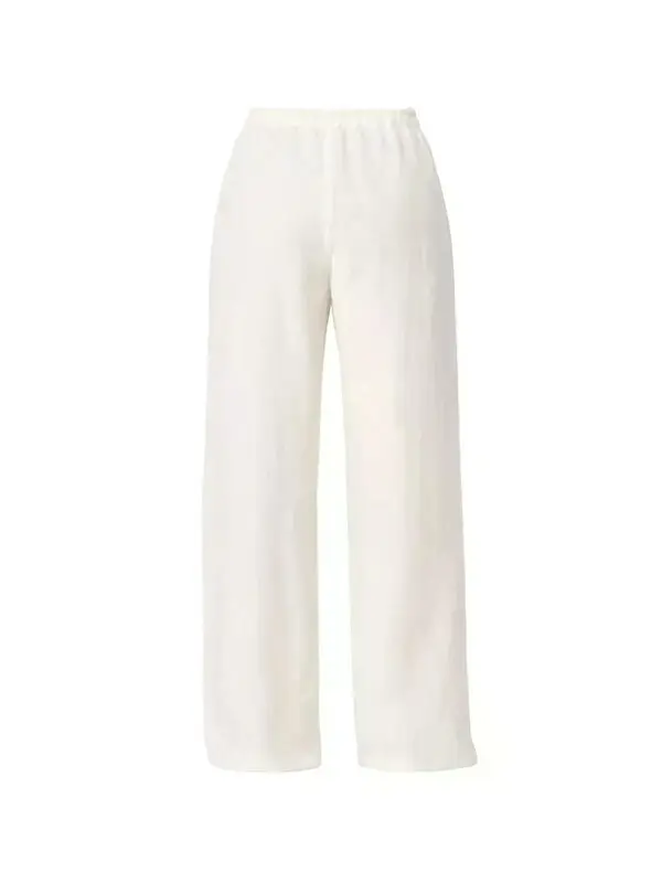 Max Mara Beige Linen Drawstring Wide Leg Trousers