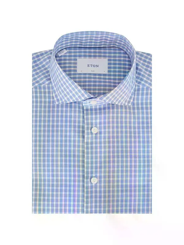 Eton Check-pattern Button-down Cotton Shirt - Blue