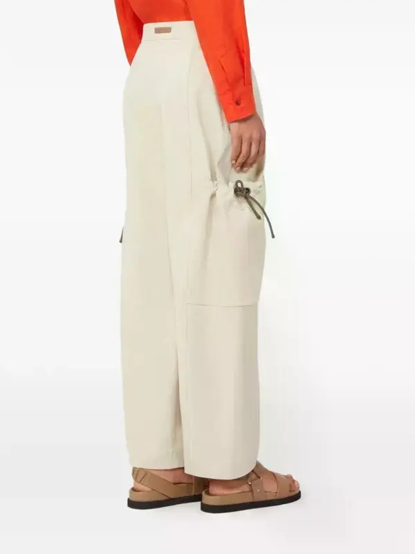 Max Mara Cream Cotton Drawstring Pocket Trousers