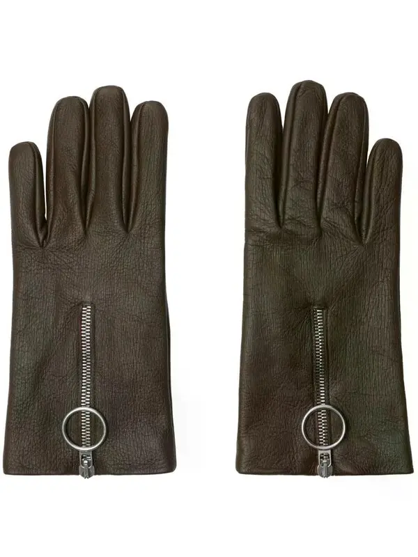 Burberry Leather Gloves With Zip Detail - Brown