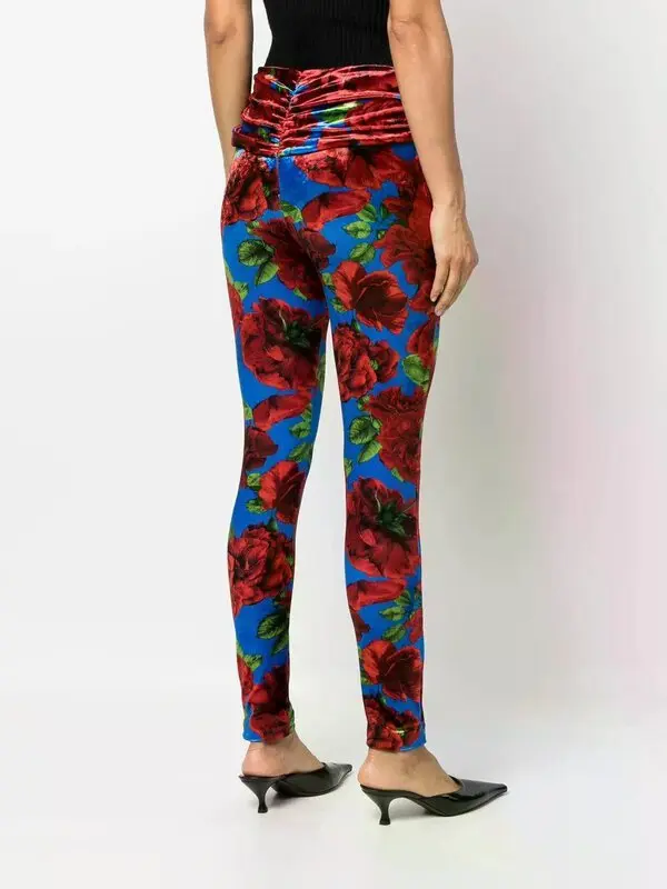 Magda Butrym Rose-print Velvet Leggings - Blue