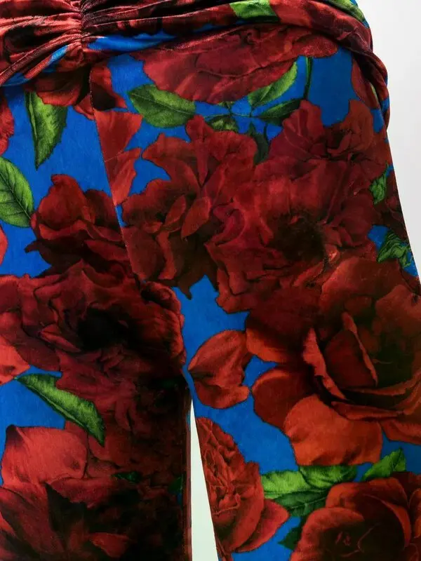 Magda Butrym Rose-print Velvet Leggings - Blue