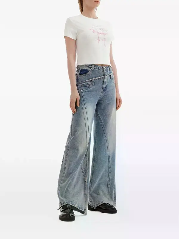 TOUT A COUP Tout À Coup Graphic Rhinestone Cropped T-shirt - White