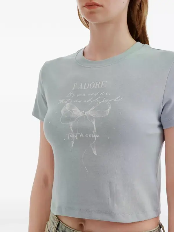 TOUT A COUP Tout À Coup Short Sleeve Graphic Print Cropped T-shirt
