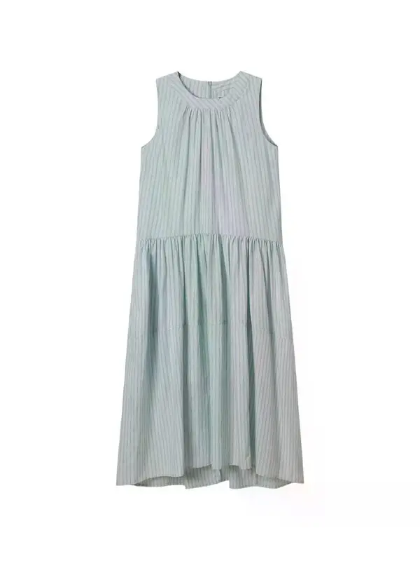 TOUT A COUP Striped Gathered Midi Dress - Blue