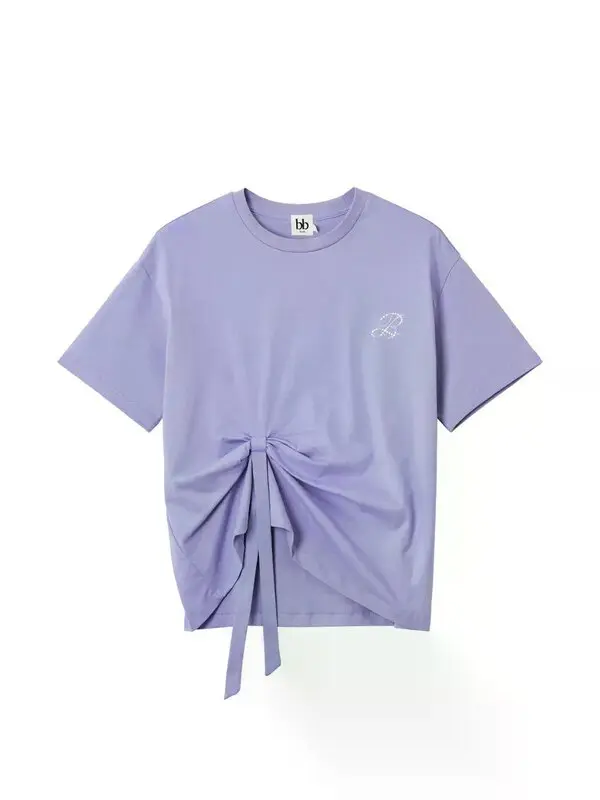 B+AB Tie-front Embroidery Detail T-shirt - Purple