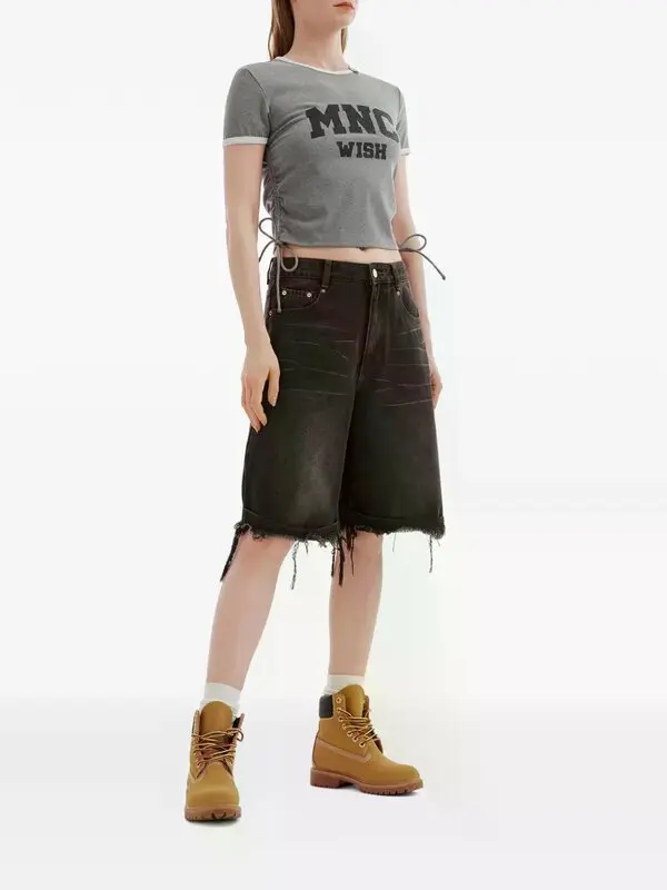 MINI CREAM Cropped T-shirt With Drawstring Hem