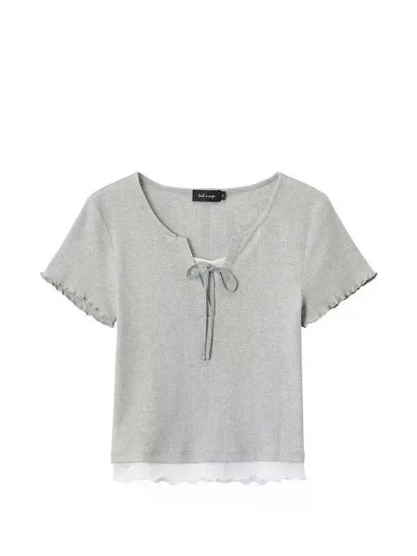 TOUT A COUP Tie-neck Short-sleeved T-shirt - Grey