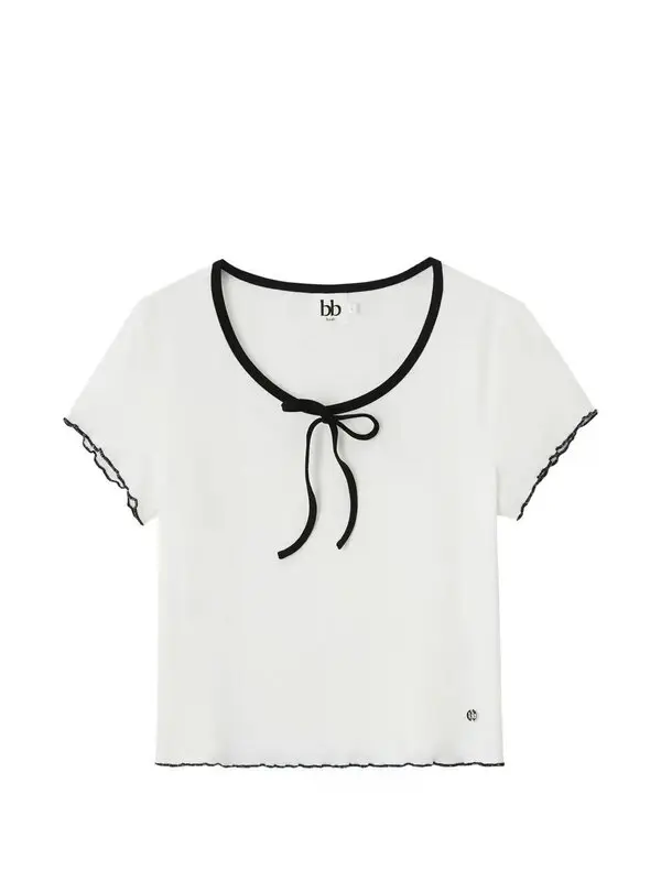 B+AB Tie-neck Ribbed T-shirt - White
