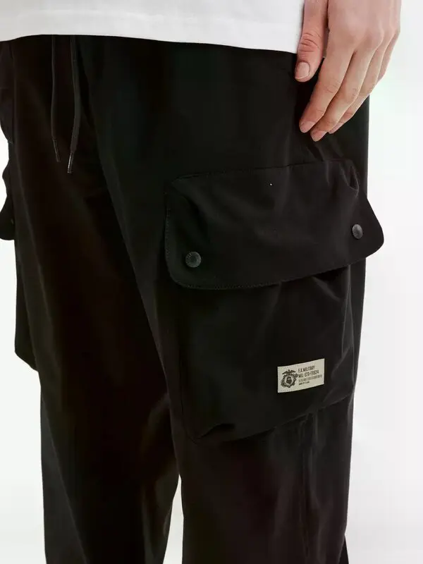 FINGERCROXX Logo Patch Cargo Trousers - Black