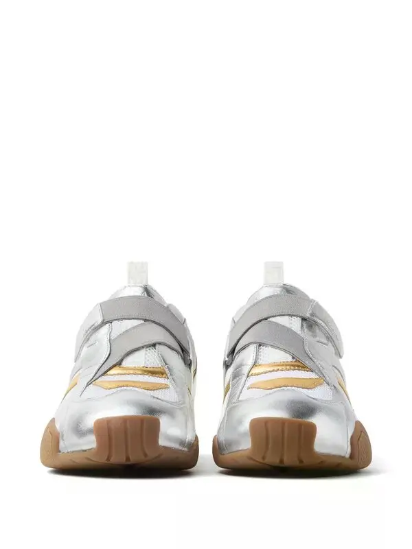 Versace Galaxia Metallic Leather And Mesh Sneakers - Silver