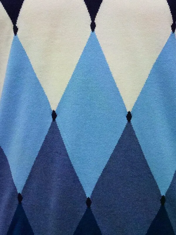 BALLANTYNE Argyle Intarsia V-neck Long Sleeve Sweater - Blue