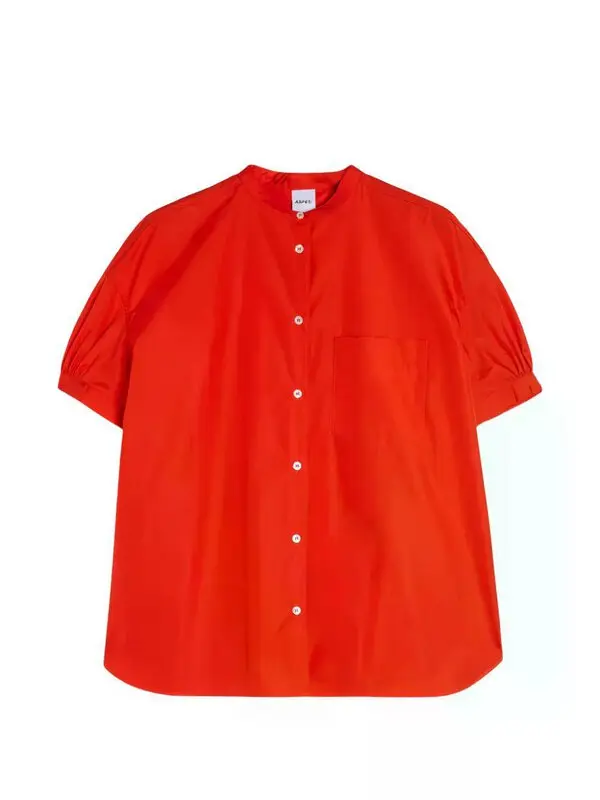 Aspesi Short Sleeve Shirt With Band Collar And Pocket - Red