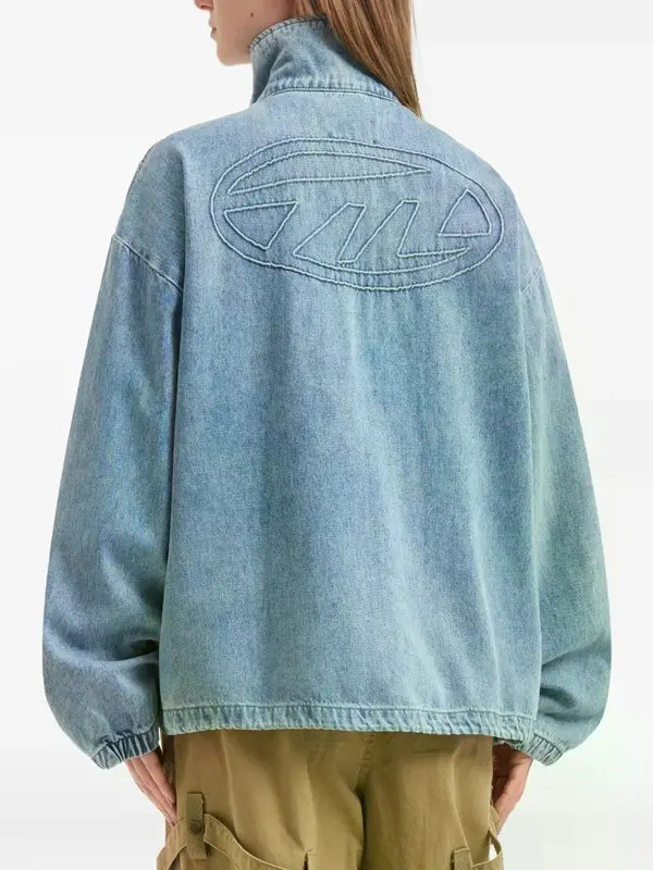 MINI CREAM Zip-up Embroidered Denim Jacket