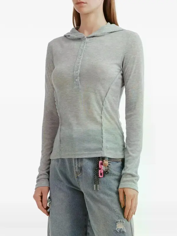 MINI CREAM Buttoned Hoodie With Lace Trim - Grey