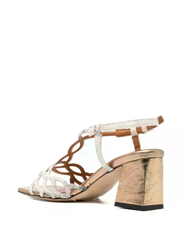 EVALUNA Metallic Block Heel Sandals - Neutrals