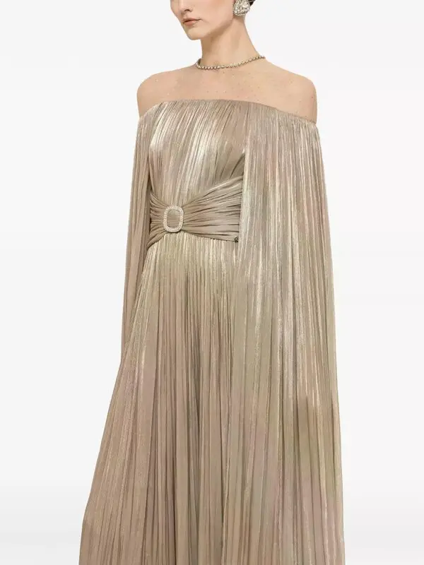 NISSA Cape Effect Chiffon Maxi Dress With Crystal Embellishment - Neutrals