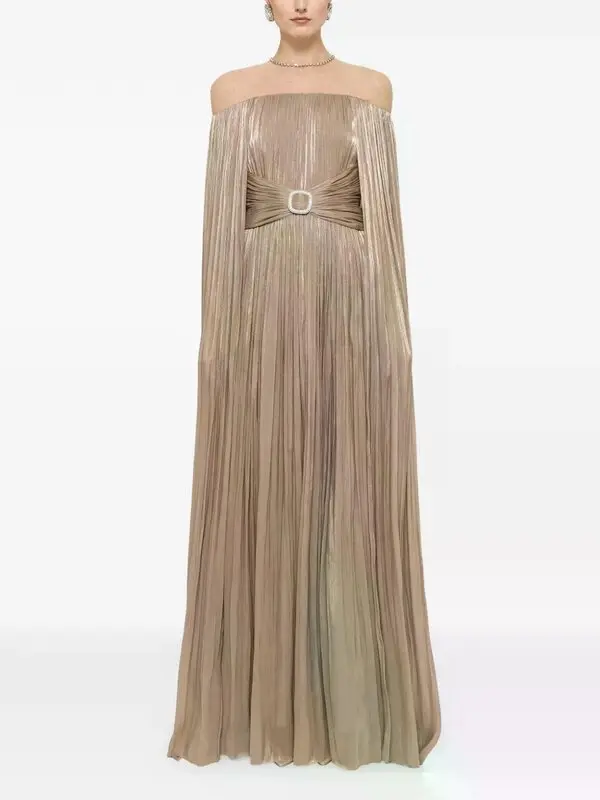 NISSA Cape Effect Chiffon Maxi Dress With Crystal Embellishment - Neutrals