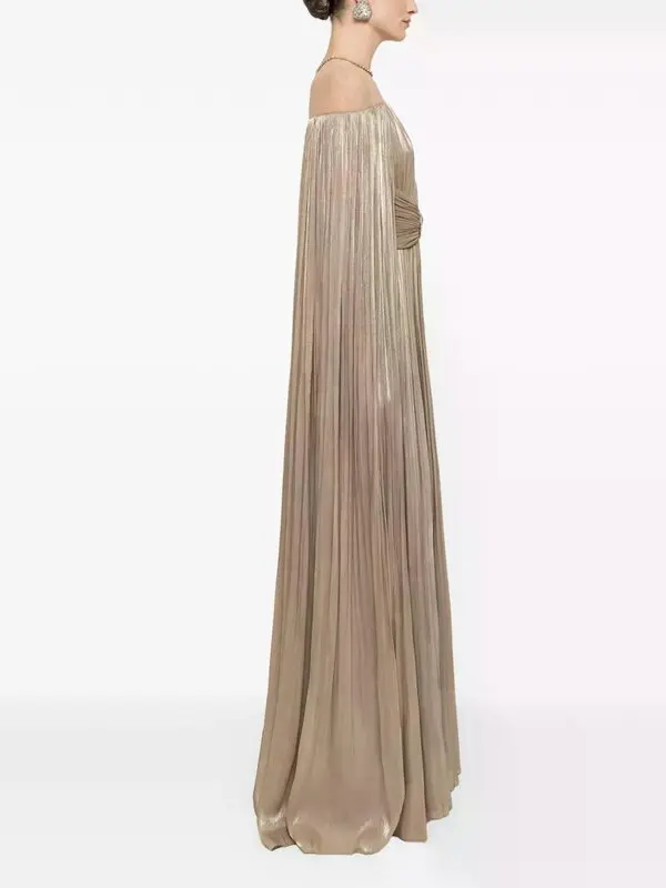 NISSA Cape Effect Chiffon Maxi Dress With Crystal Embellishment - Neutrals