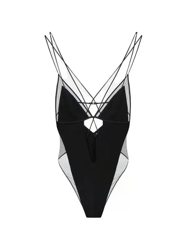 Elisabetta Franchi Bodysuit With Tulle Inserts - Black
