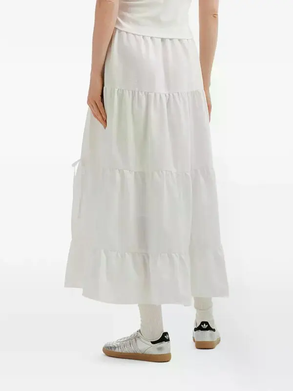 TOUT A COUP Tiered Drawstring Midi Skirt - White