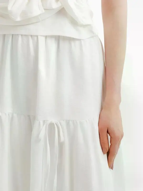 TOUT A COUP Tiered Drawstring Midi Skirt - White