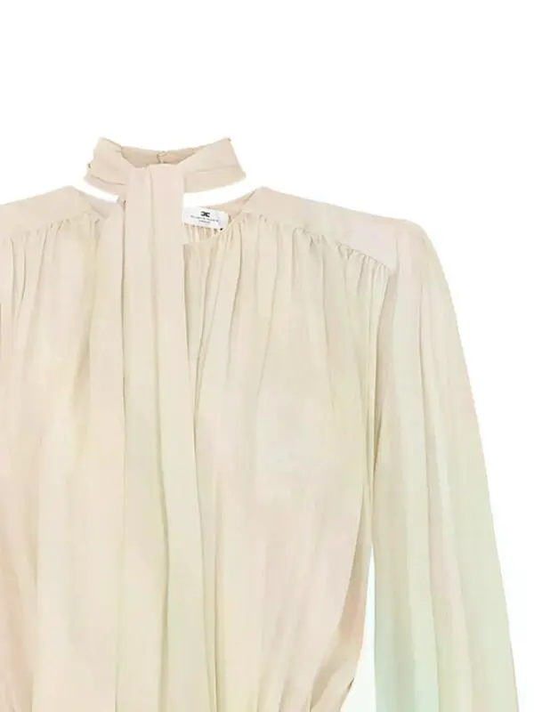 Elisabetta Franchi Silk Georgette Tie-neck Bodysuit With Padded Shoulders - Neutrals