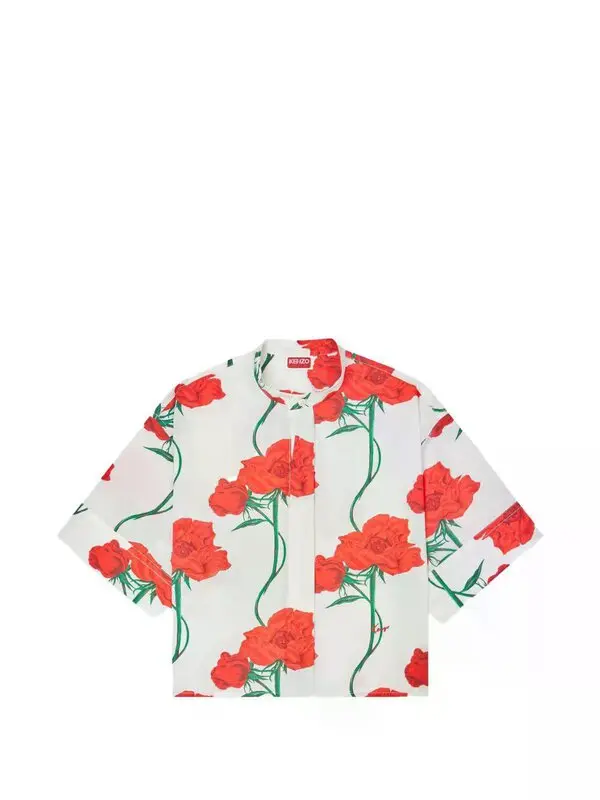 Kenzo Floral Print Cropped Shirt - White