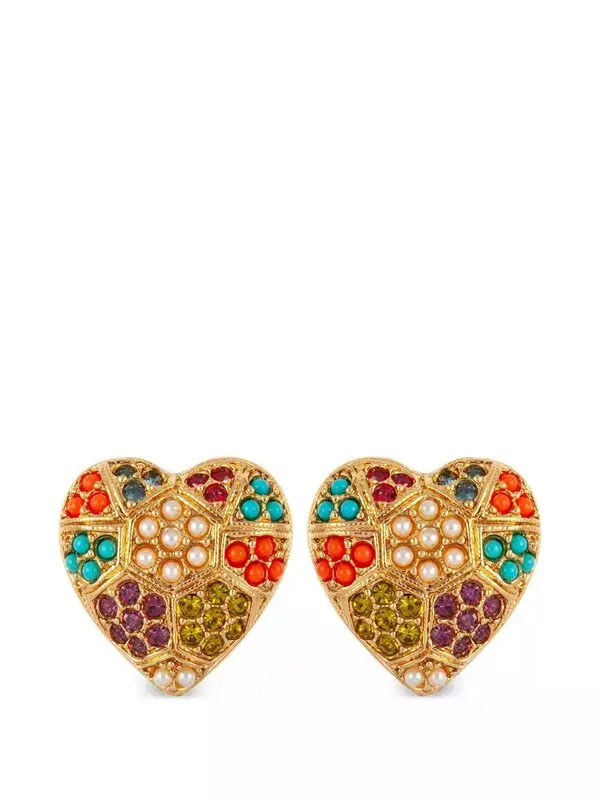 SUSAN CAPLAN 1990s -tone Heart Shaped Clip-on Earrings With Swarovski Crystals - Gold