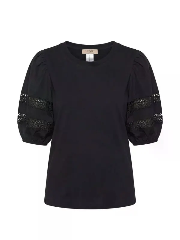 TWINSET Lace Detail Puff Sleeve T-shirt - Black