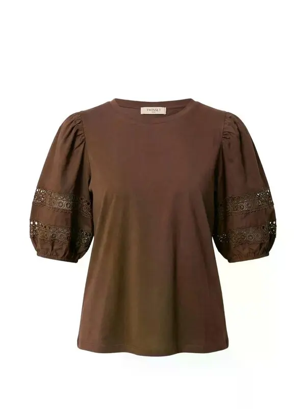 TWINSET Lace Detail Puff Sleeve T-shirt - Brown