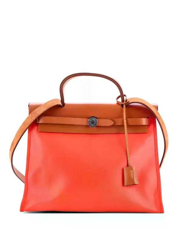 Hermès Herbag Zip Berline Vache Canvas And Leather 31 Shoulder Bag - Red