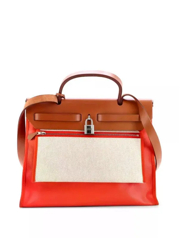 Hermès Herbag Zip Berline 31 Shoulder Bag In Vache Canvas And Leather - Red