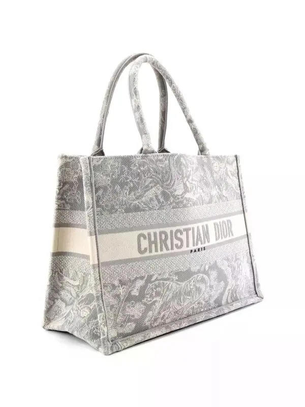 Dior Embroidered Canvas Medium Tote Bag - Grey