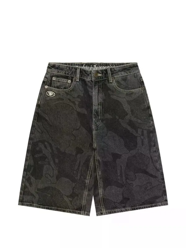 AAPE BY *A BATHING APE Embroidered Logo Denim Shorts - Black