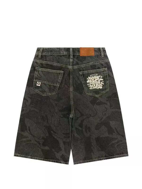 AAPE BY *A BATHING APE Embroidered Logo Denim Shorts - Black