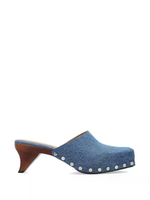 GANNI Studded Denim Mules - Blue