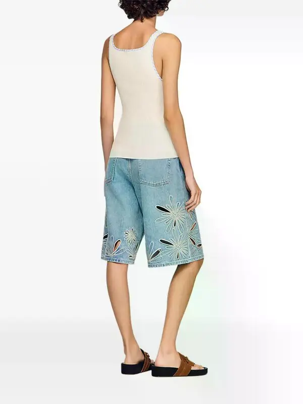 Sandro Ribbed Knit Vest Top With Striped Trim