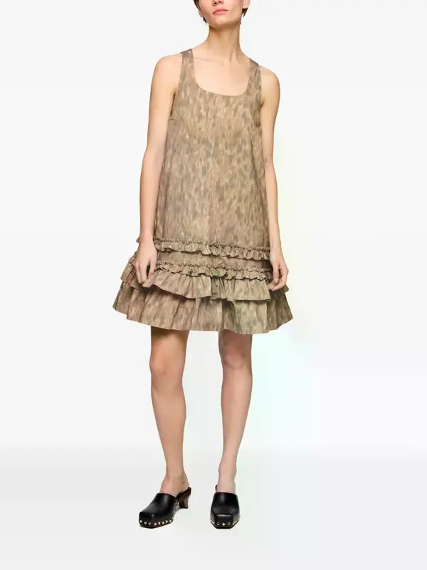 GANNI Printed Ruffled Mini Dress - Neutrals